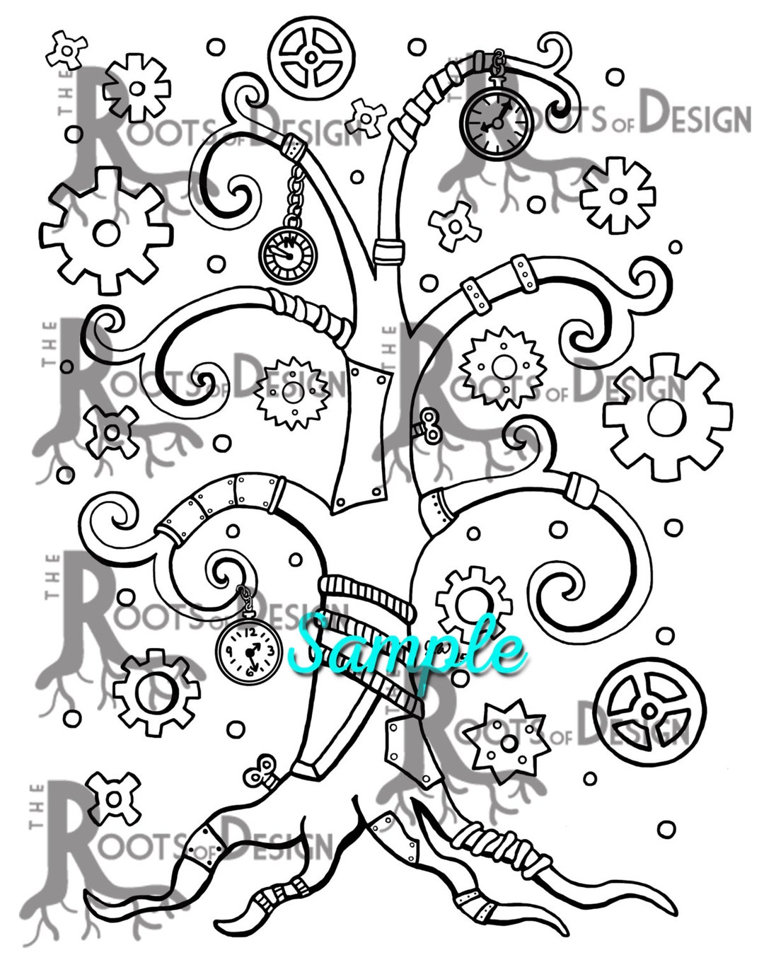 INSTANT DOWNLOAD Coloring Page - Steampunk Style Tree Print Zentangle ...