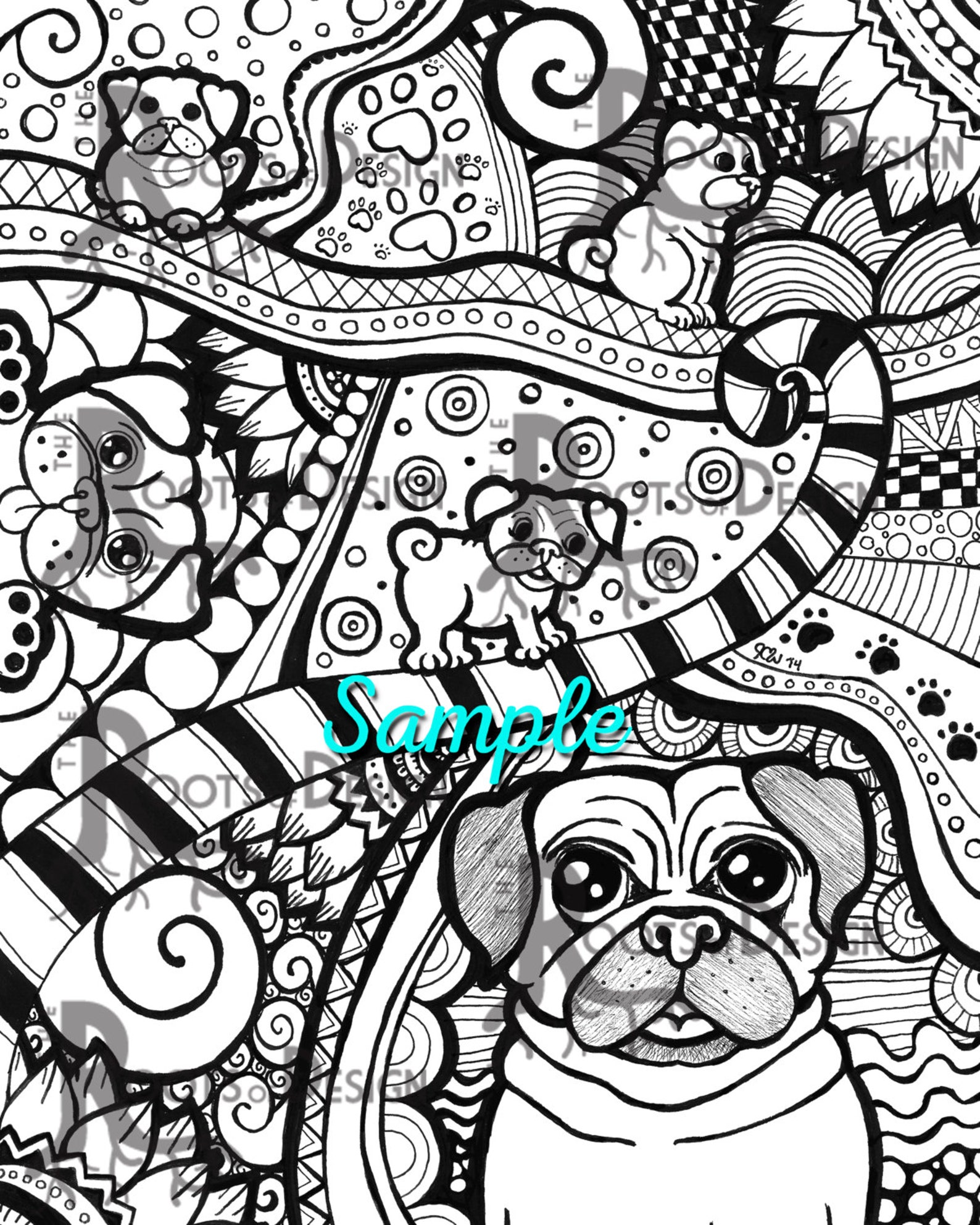 INSTANT DOWNLOAD Coloring Page Pug/ Dog Art Print Zentangle - Etsy