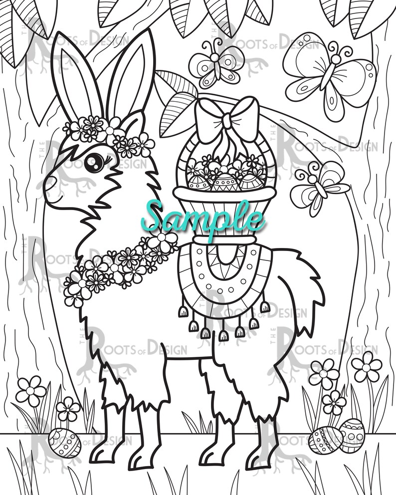 INSTANT DOWNLOAD Coloring Page - Cute Easter Llama Doodle Art ...