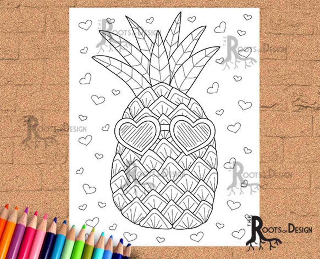 INSTANT DOWNLOAD Coloring Page Sunglasses Pineapple Coloring, Doodle ...