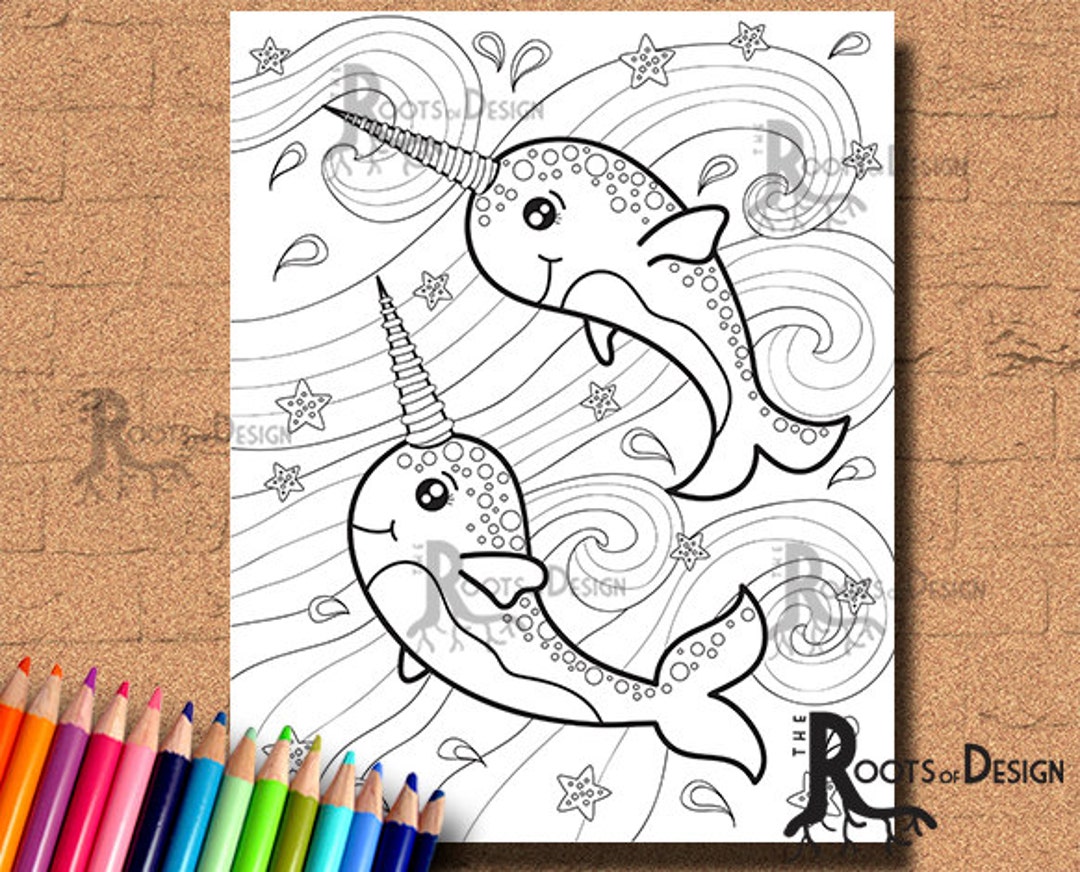INSTANT DOWNLOAD Coloring Page - Narwhals Zentangle Inspired, Doodle ...
