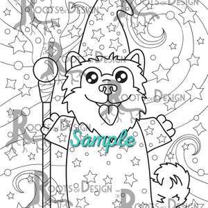 INSTANT DOWNLOAD Coloring Page - Wizard Dog Print, Doodle Art ...
