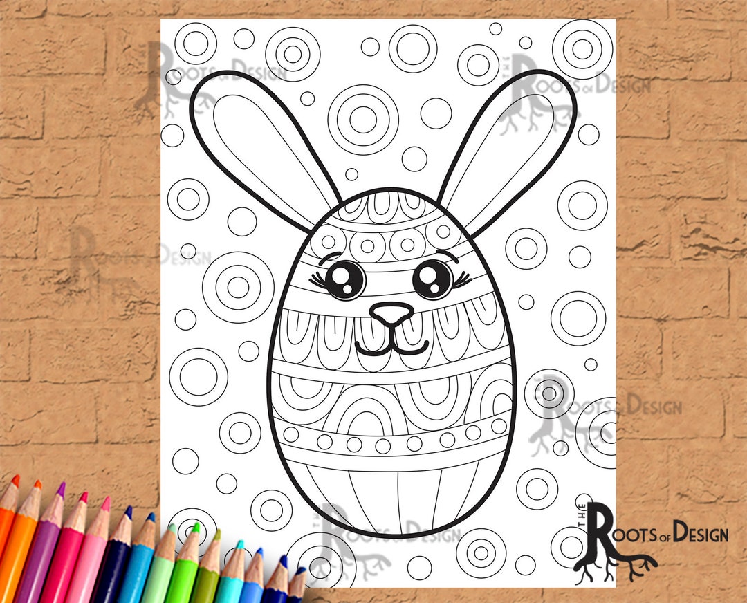 INSTANT DOWNLOAD Coloring Page - Cute Easter Bunny Egg Doodle Art ...