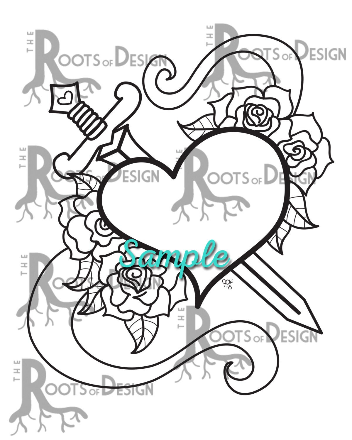 INSTANT DOWNLOAD Coloring Page Heart With Sword Coloring - Etsy UK