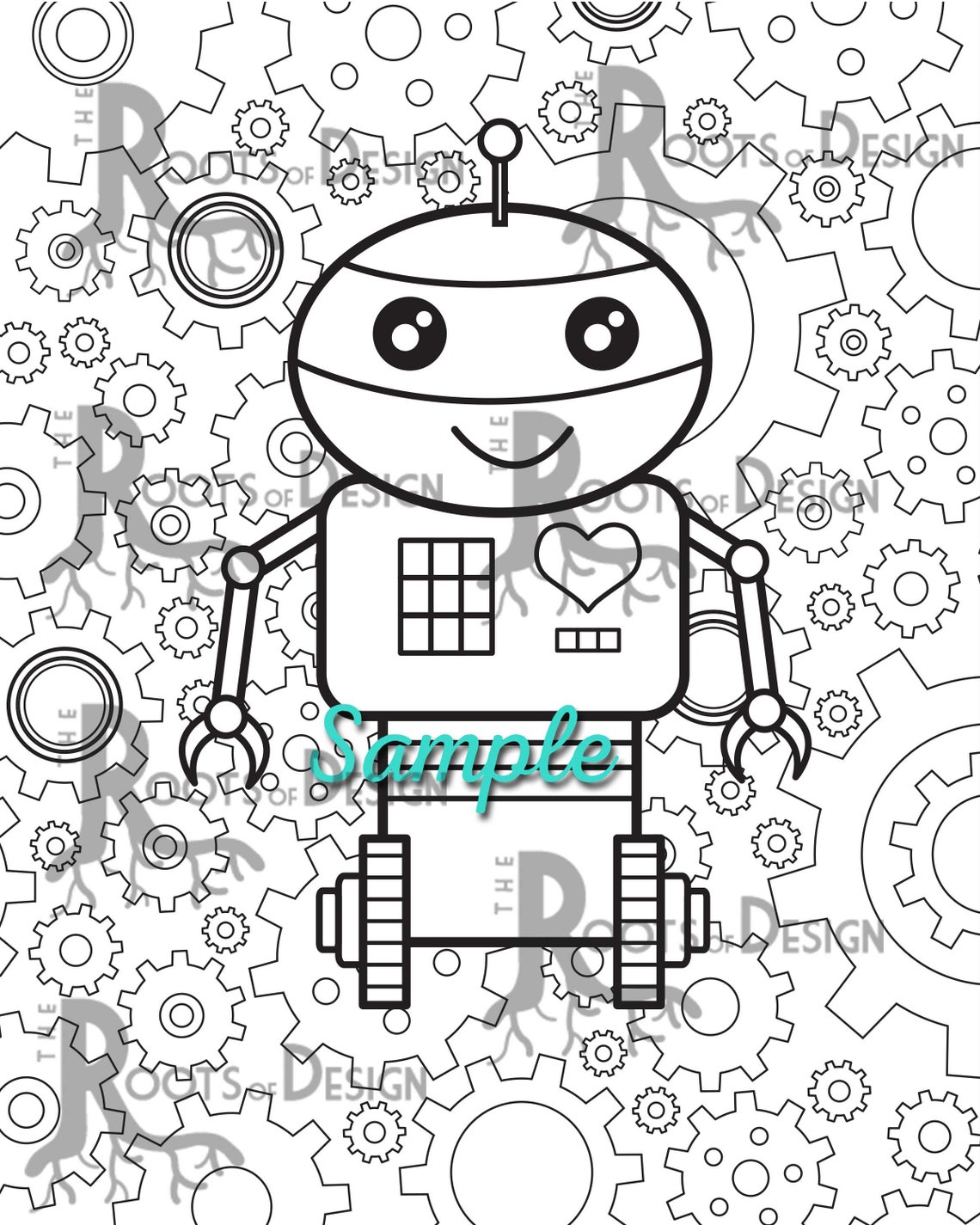 INSTANT DOWNLOAD Coloring Page - Robot With Gears 3, Doodle Art, Gamer ...