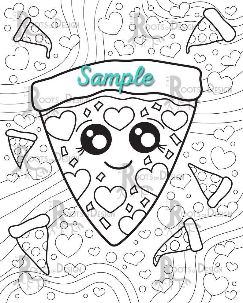 INSTANT DOWNLOAD Coloring Cute Pizza With Heart Pepperoni | Etsy