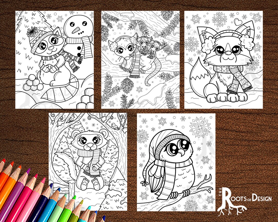 INSTANT DOWNLOAD Coloring Page - Winter Forest Animals Coloring Bundle ...