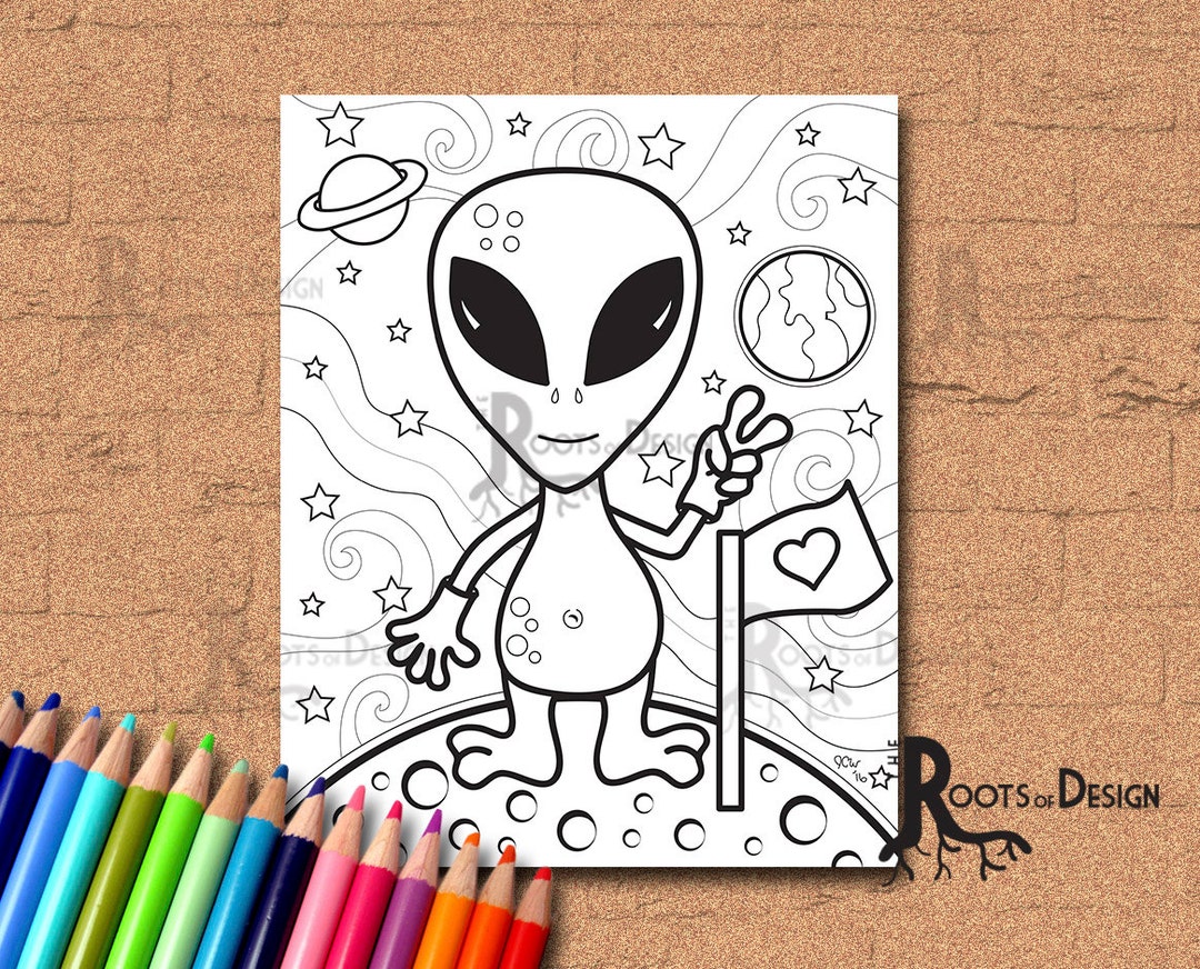 INSTANT DOWNLOAD Coloring Page - Alien Art Coloring Print, Doodle Art ...