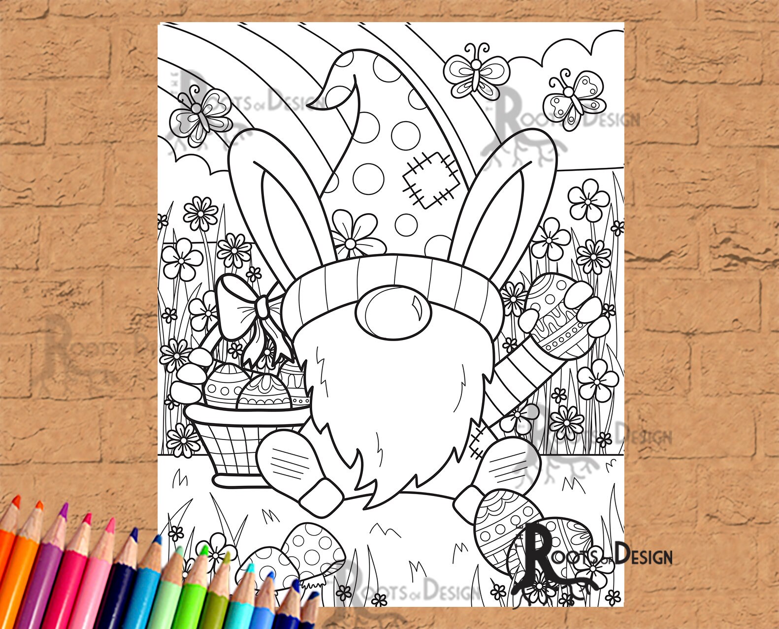 INSTANT DOWNLOAD Coloring Page Easter Bunny and Flower Gnome | Etsy