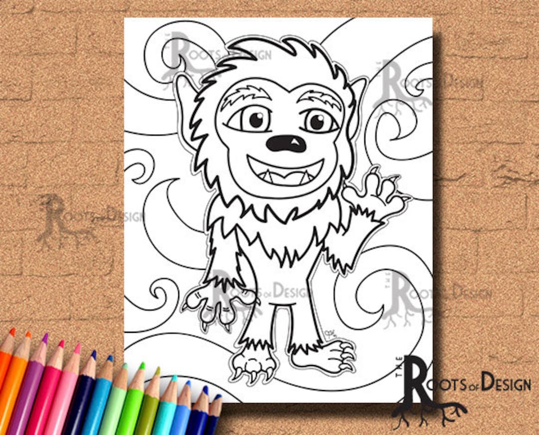 INSTANT DOWNLOAD Happy Wolfman Coloring Coloring Page Print, Doodle Art ...