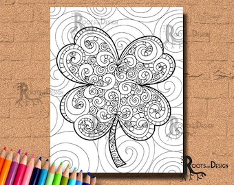 3 Pages Printable Coloring Page Shamrock Doodle Zentangle Art - Instant ...
