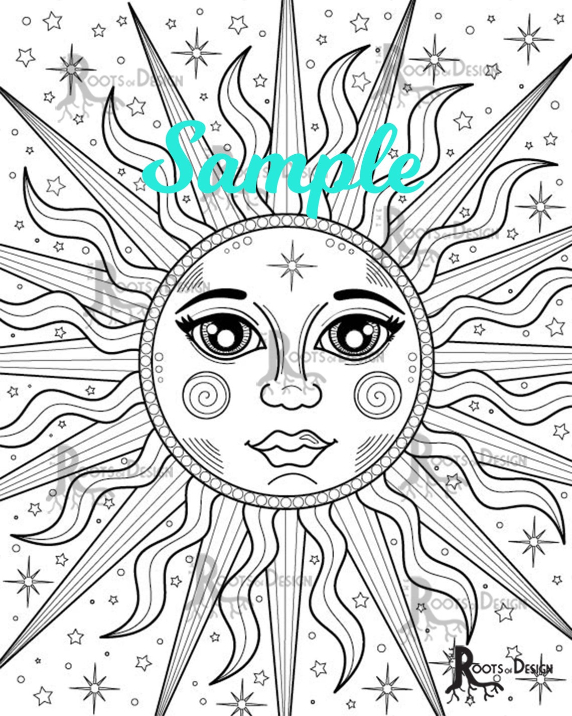 INSTANT DOWNLOAD Coloring Page Celestial Sun Moon Coloring - Etsy