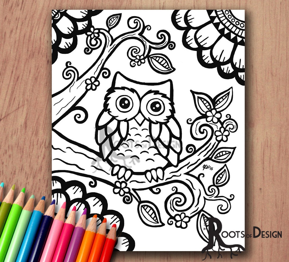 INSTANT DOWNLOAD Coloring Page - Cute Owl Zentangle Inspired, Doodle ...