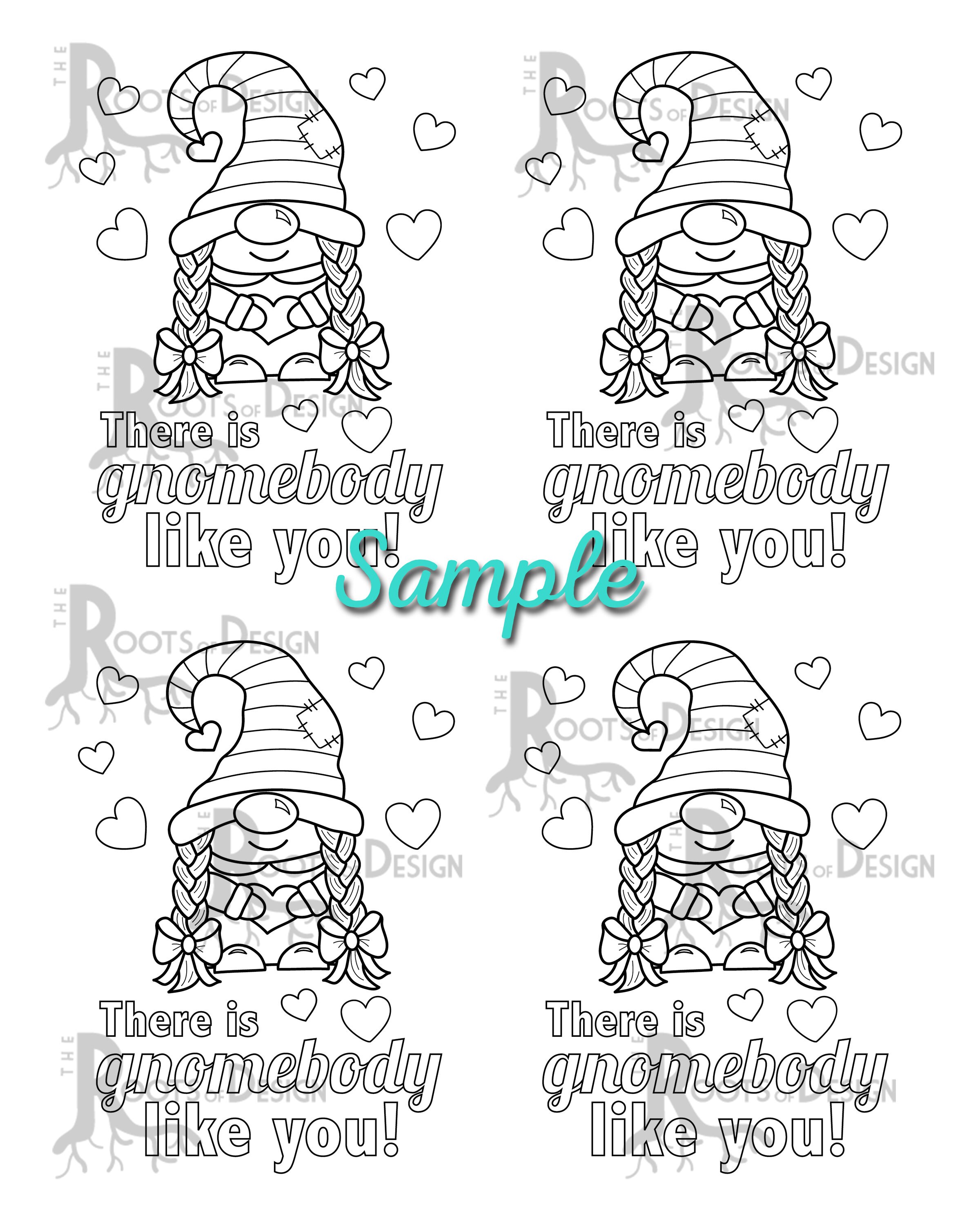 Instant Download- Cute Female Gnome Valentine Card for Coloring, Great ...