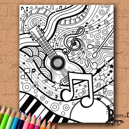 INSTANT DOWNLOAD Coloring Page Music Art Print Zentangle - Etsy