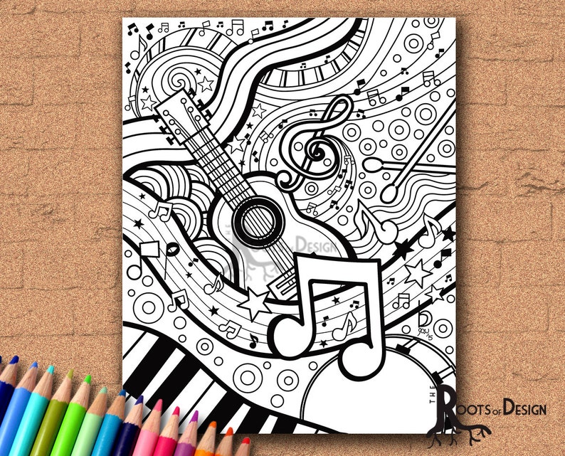 INSTANT DOWNLOAD Coloring Page Music Art Print zentangle | Etsy