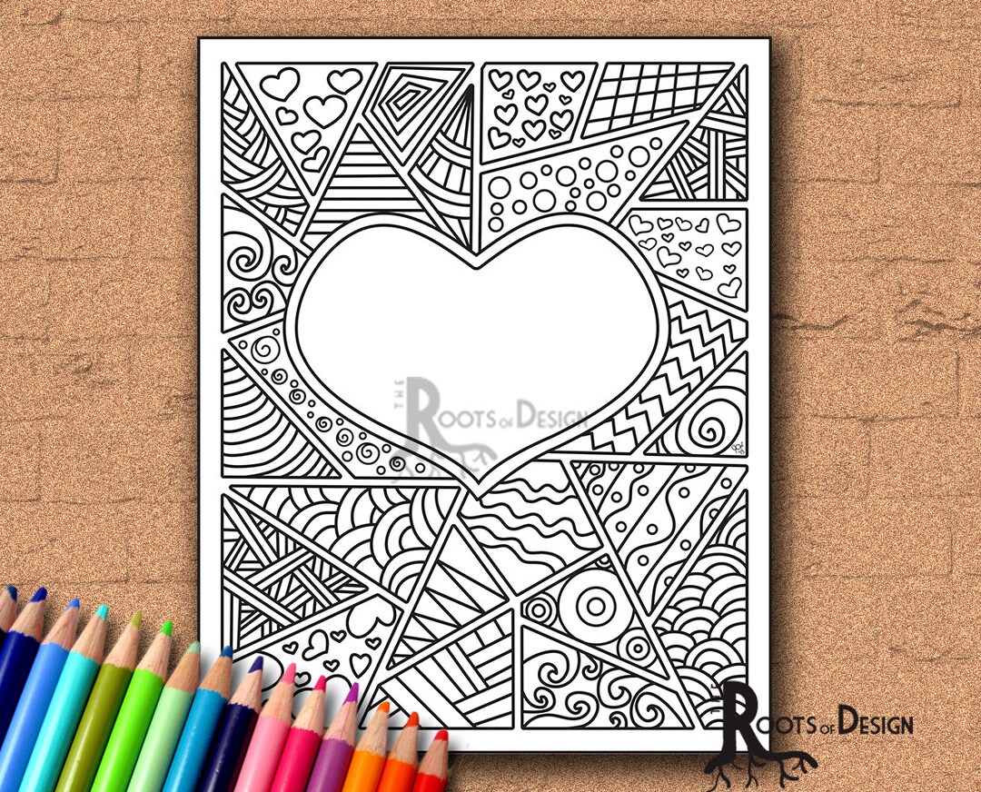INSTANT DOWNLOAD Coloring Page - Doodle Heart, Stain Glass Style ...