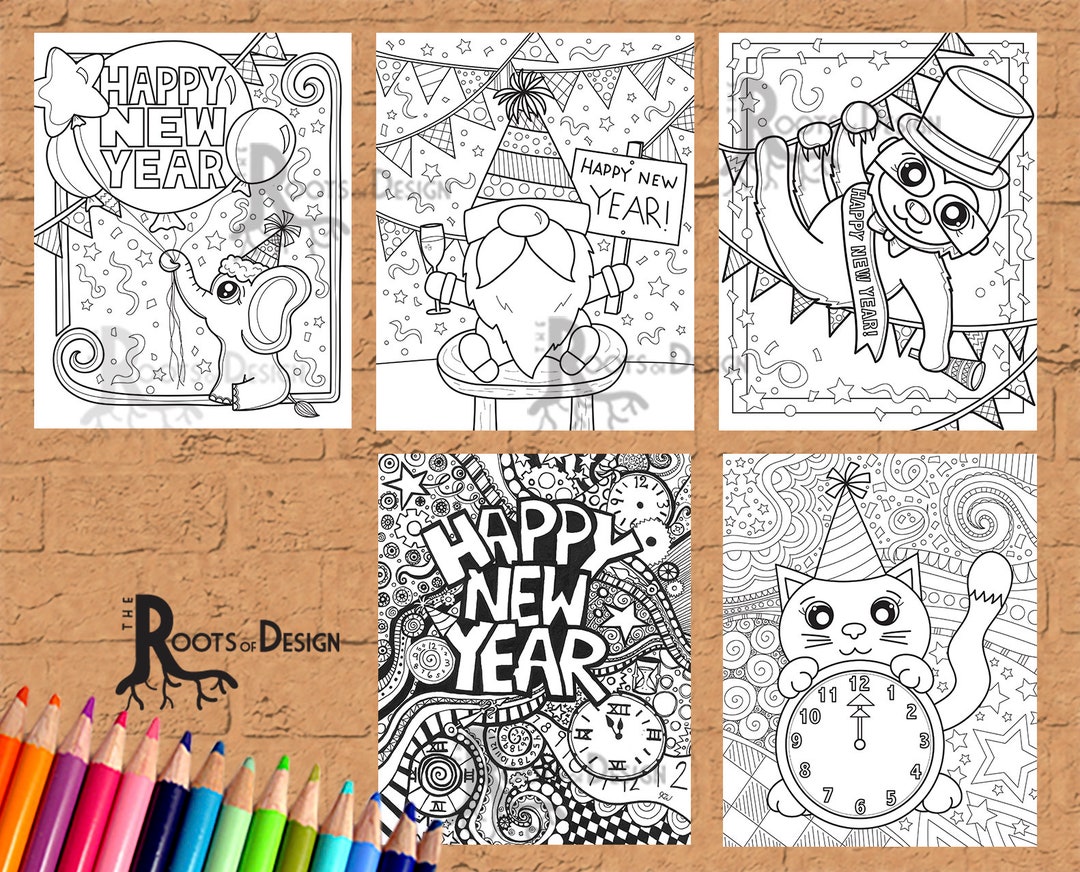 Instant Download-happy New Year Coloring Bundle Zendoodle Inspired ...