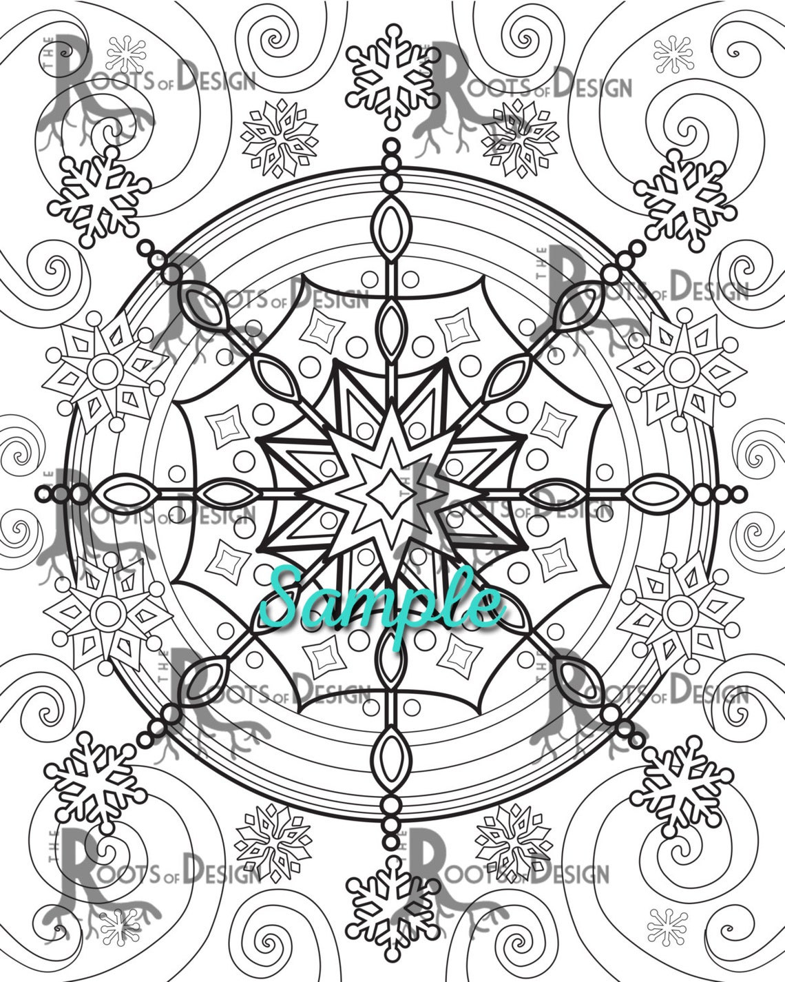 INSTANT DOWNLOAD Coloring Page Snowflake Mandala Design - Etsy