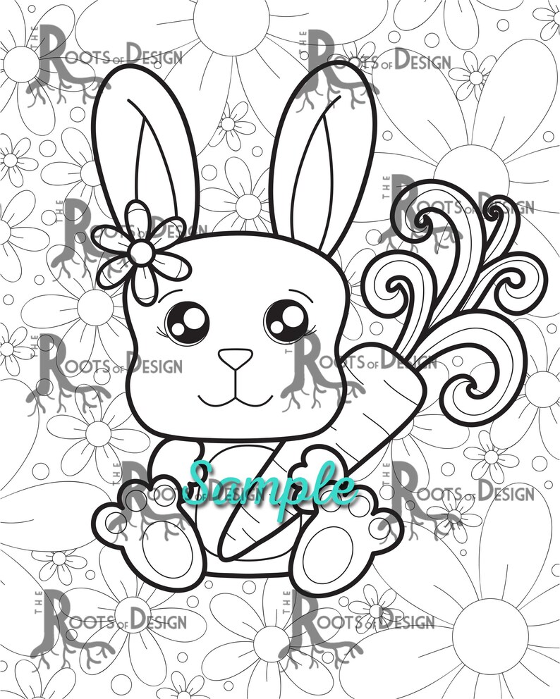 INSTANT DOWNLOAD Coloring Page Cute Bunny Print Doodle Art - Etsy