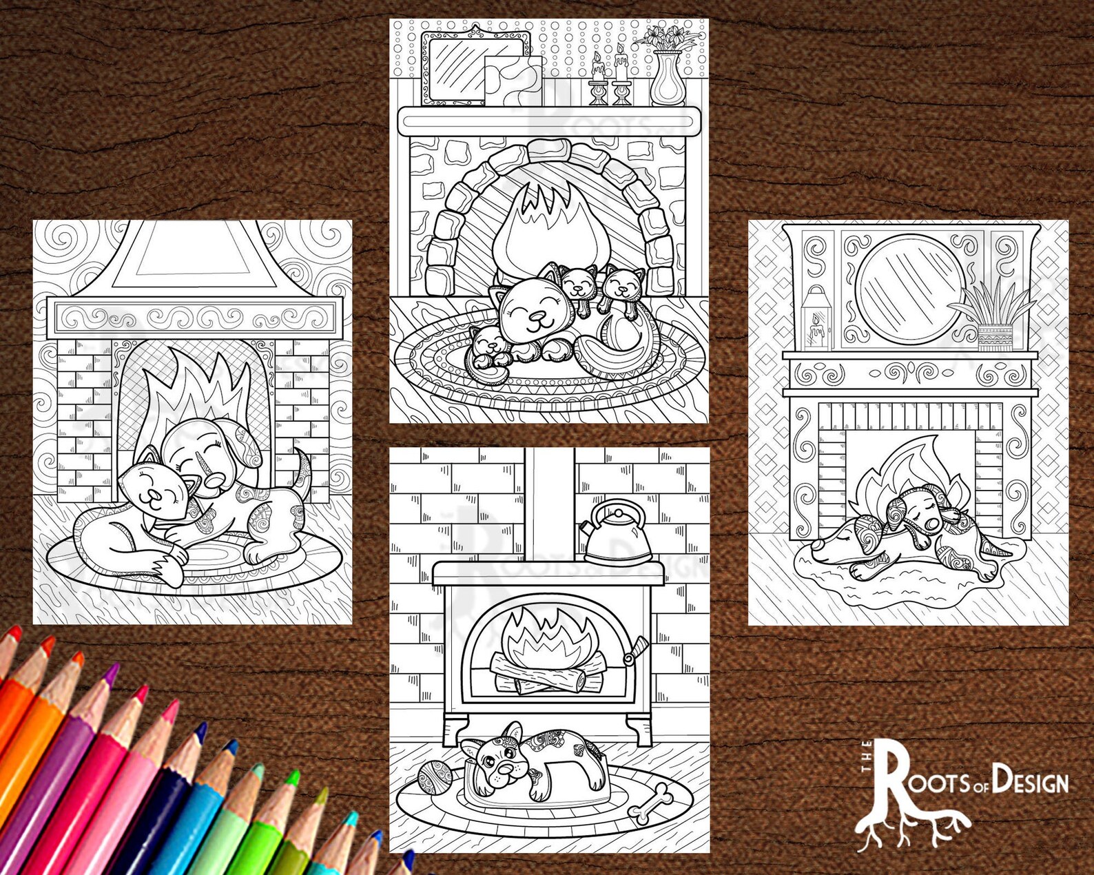 Instant Download Cozy Fireplace Animals Coloring Bundle - Etsy