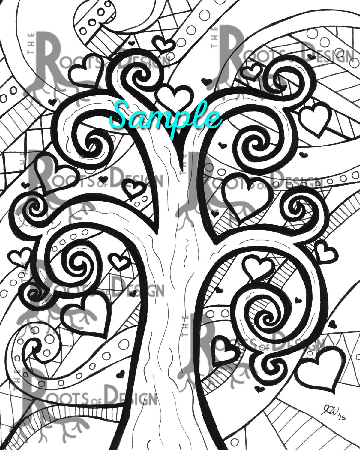 INSTANT DOWNLOAD Coloring Page Heart Tree Print Zentangle - Etsy