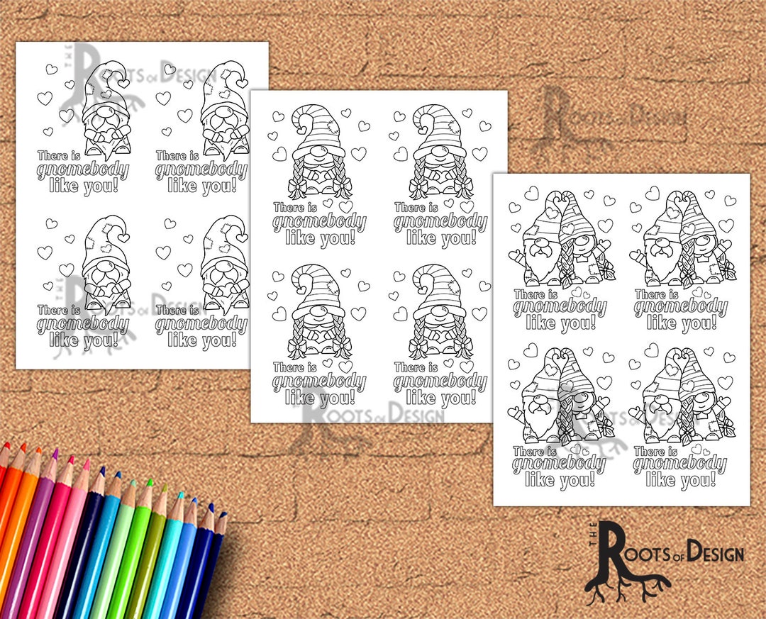 Instant Download- Cute Gnome Valentine Card Bundle for Coloring, Great ...