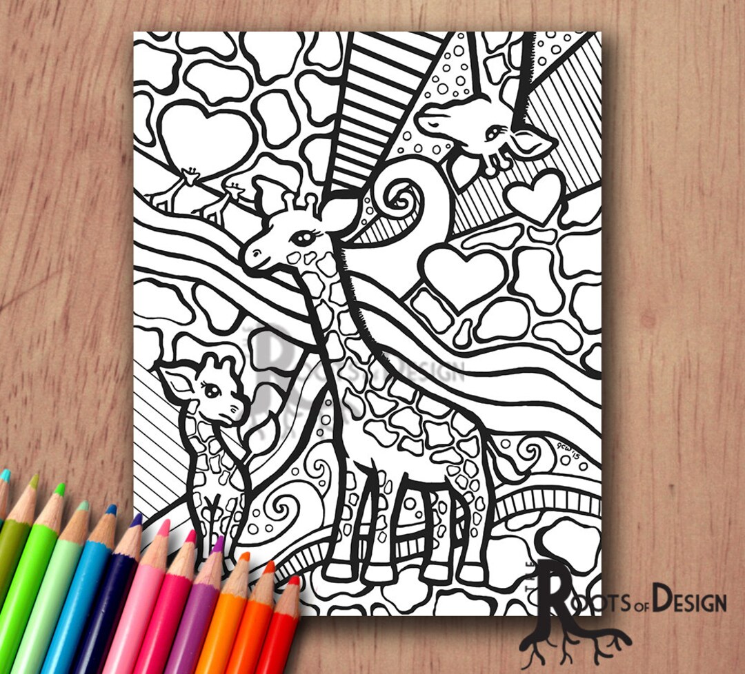 INSTANT DOWNLOAD Coloring Page - Giraffe Art Print Zentangle Inspired ...