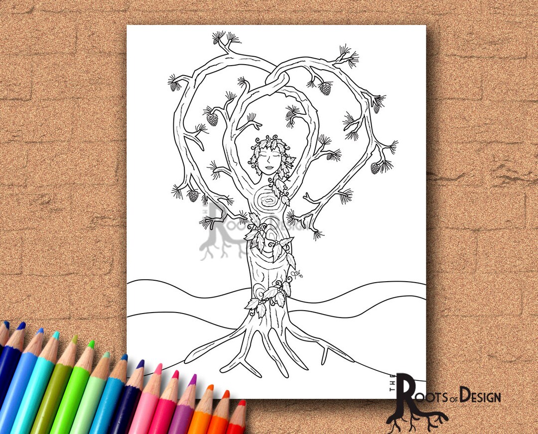 INSTANT DOWNLOAD Coloring Page - Holly Tree Lady Coloring Print, Doodle ...