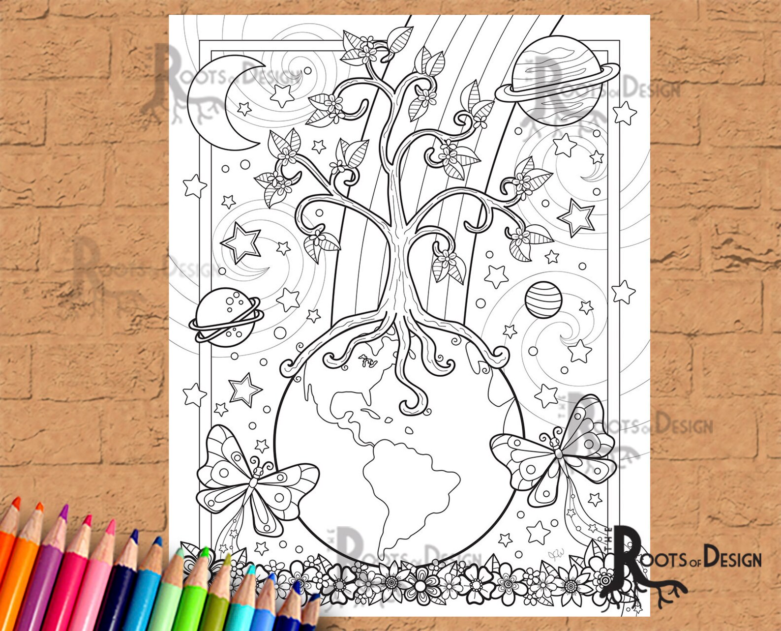 INSTANT DOWNLOAD Coloring Page Earth Day Doodle Art - Etsy