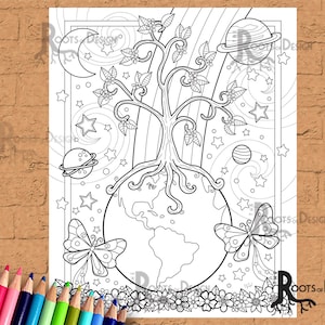 INSTANT DOWNLOAD Coloring Page - Earth Day Doodle Art, Printable - Etsy