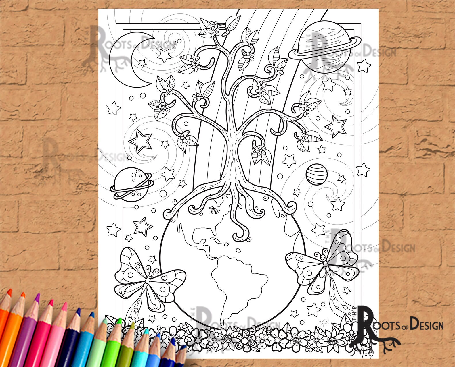 INSTANT DOWNLOAD Coloring Page Earth Day Doodle Art | Etsy