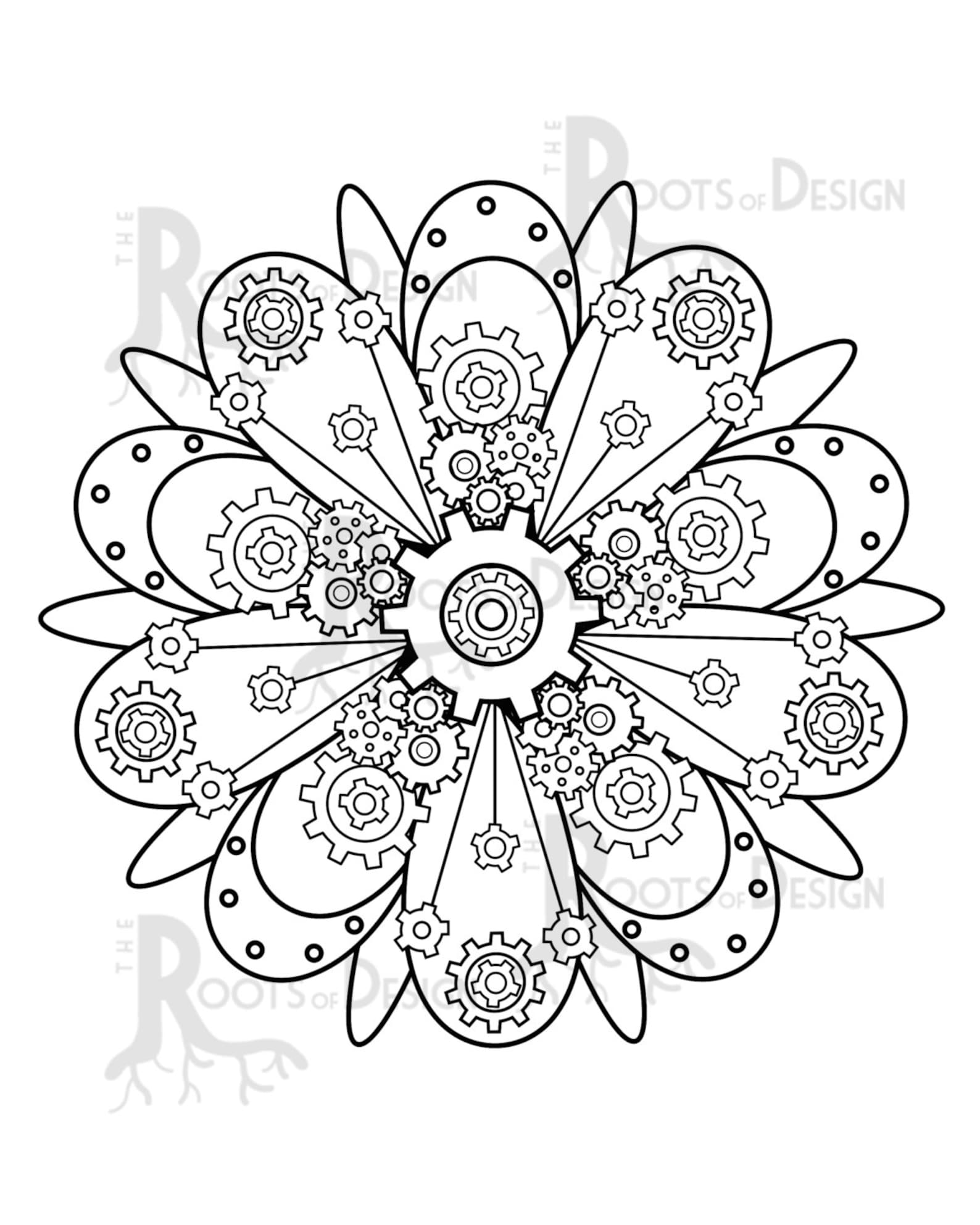 INSTANT DOWNLOAD Coloring Page Steampunk Mandala Flower or - Etsy