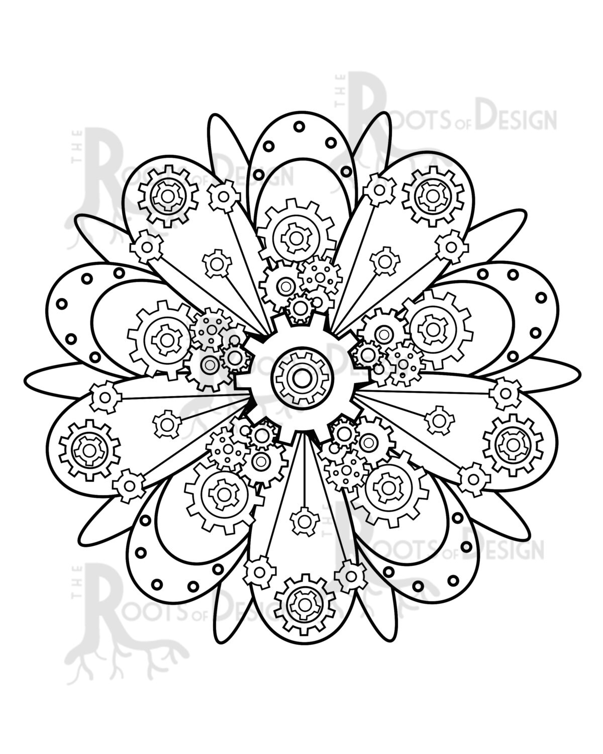 INSTANT DOWNLOAD Coloring Page Steampunk Mandala Flower or - Etsy