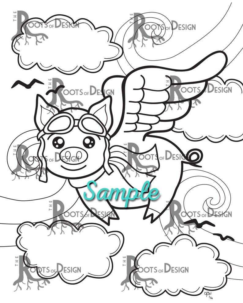 INSTANT DOWNLOAD Coloring Page Flying Pig Doodle Art - Etsy