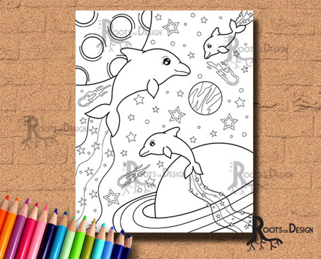 INSTANT DOWNLOAD Space Dolphins Page Print, Doodle Art, Printable - Etsy