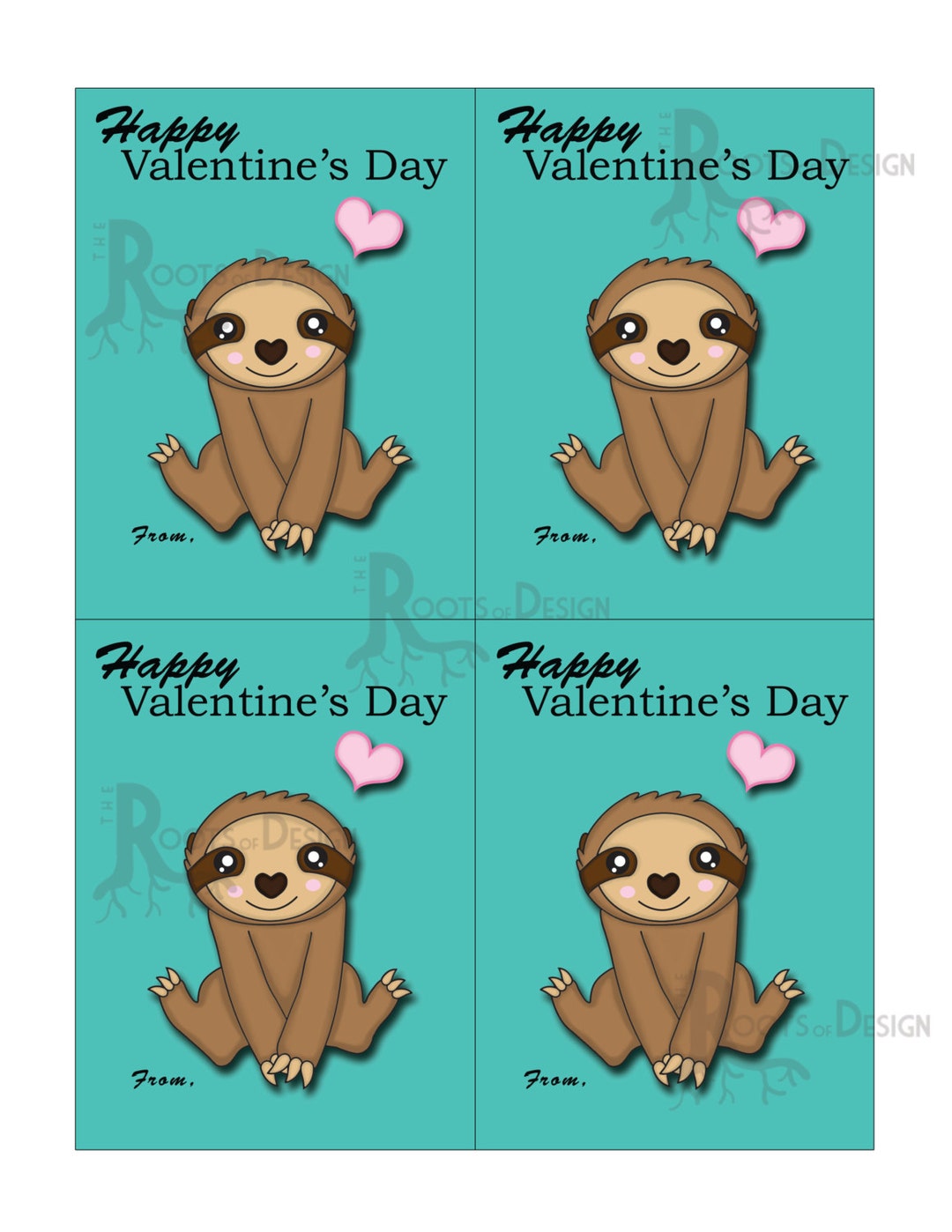 Instant Download- Cute Sloth Valentine Classroom Cards - Great for ...