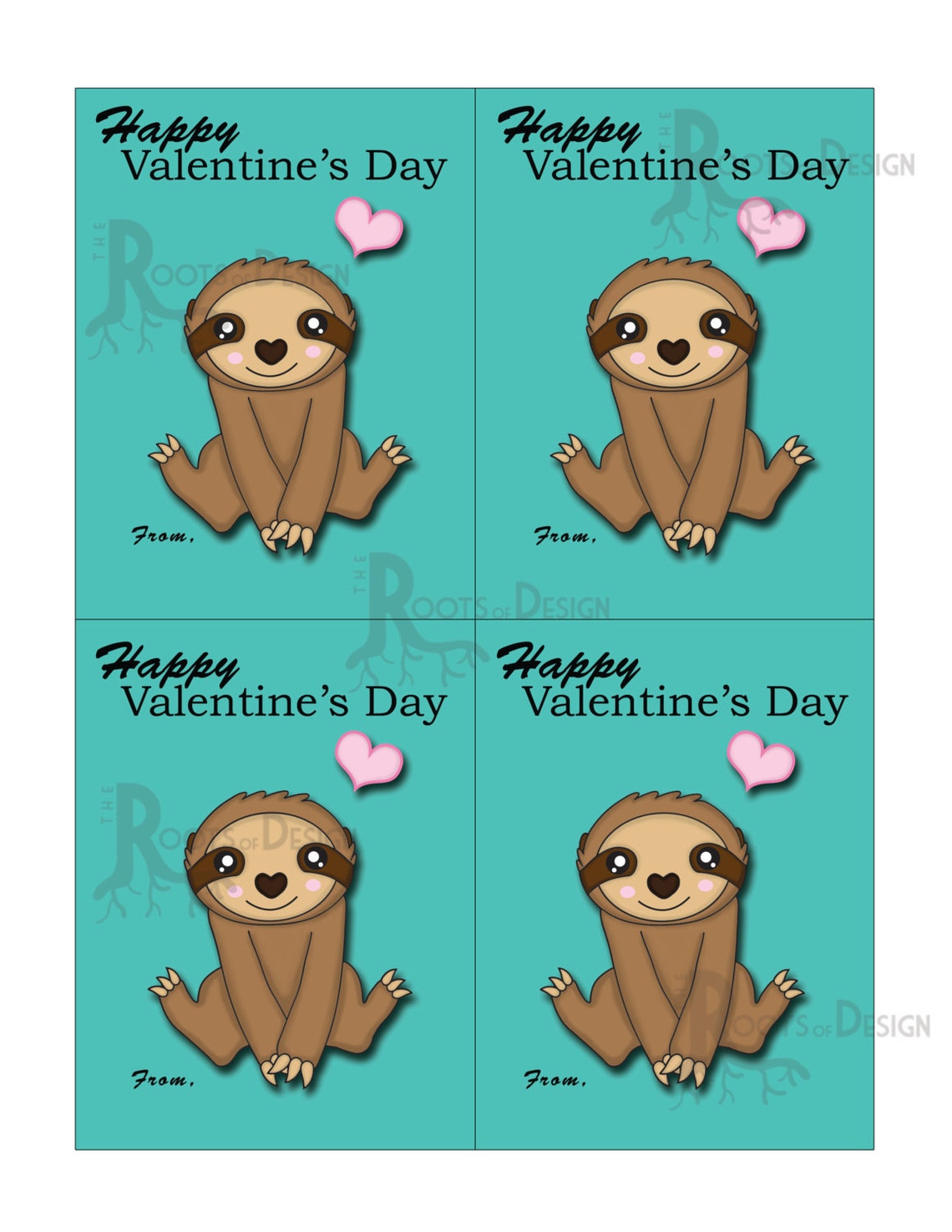 Instant Download- Cute Sloth Valentine Classroom Cards - Great for ...