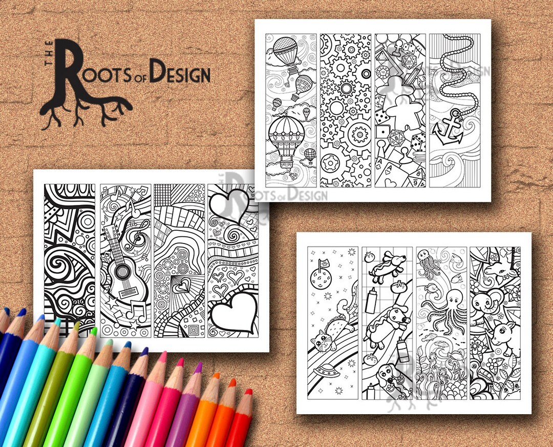 INSTANT DOWNLOAD Coloring Page - Color Your Own Fun Bookmarks Bundle ...