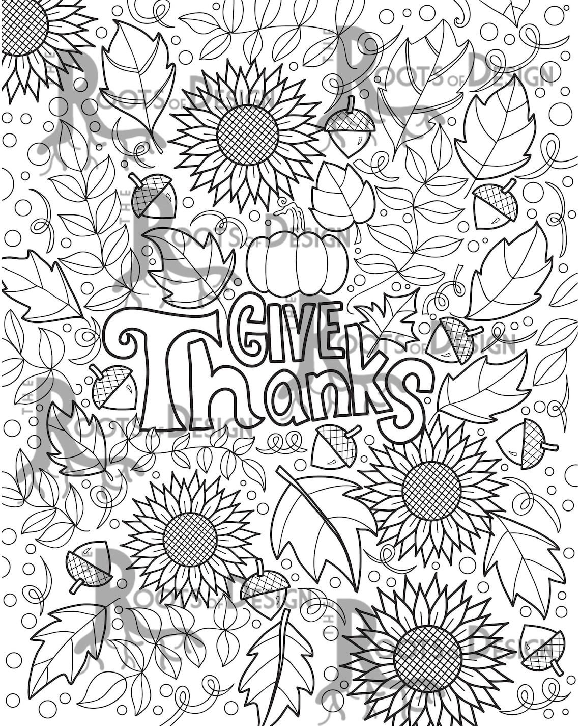 INSTANT DOWNLOAD Give Thanks Coloring Coloring Page Print | Etsy