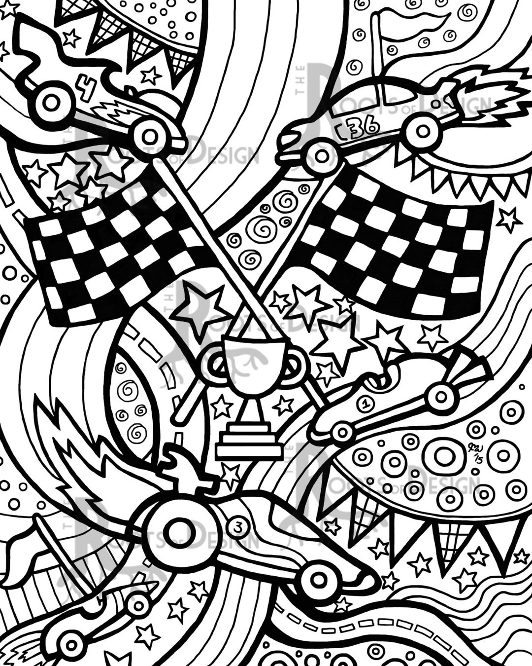 INSTANT DOWNLOAD Coloring Page - Race Cars Zentangle Inspired, Doodle ...