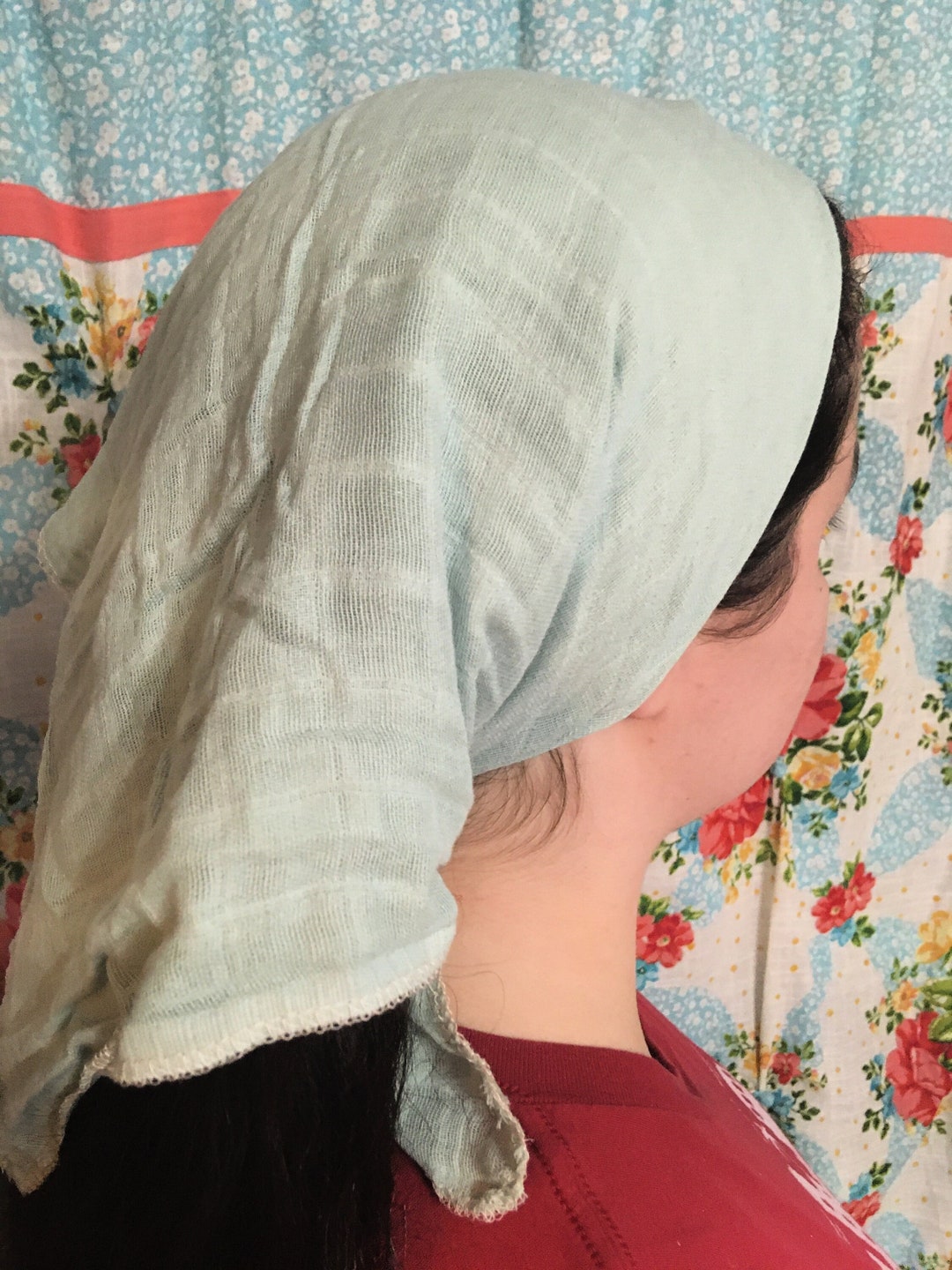 100% Cotton Teal Icy Blue Scarf Head Covering Headwrap Cottagecore - Etsy