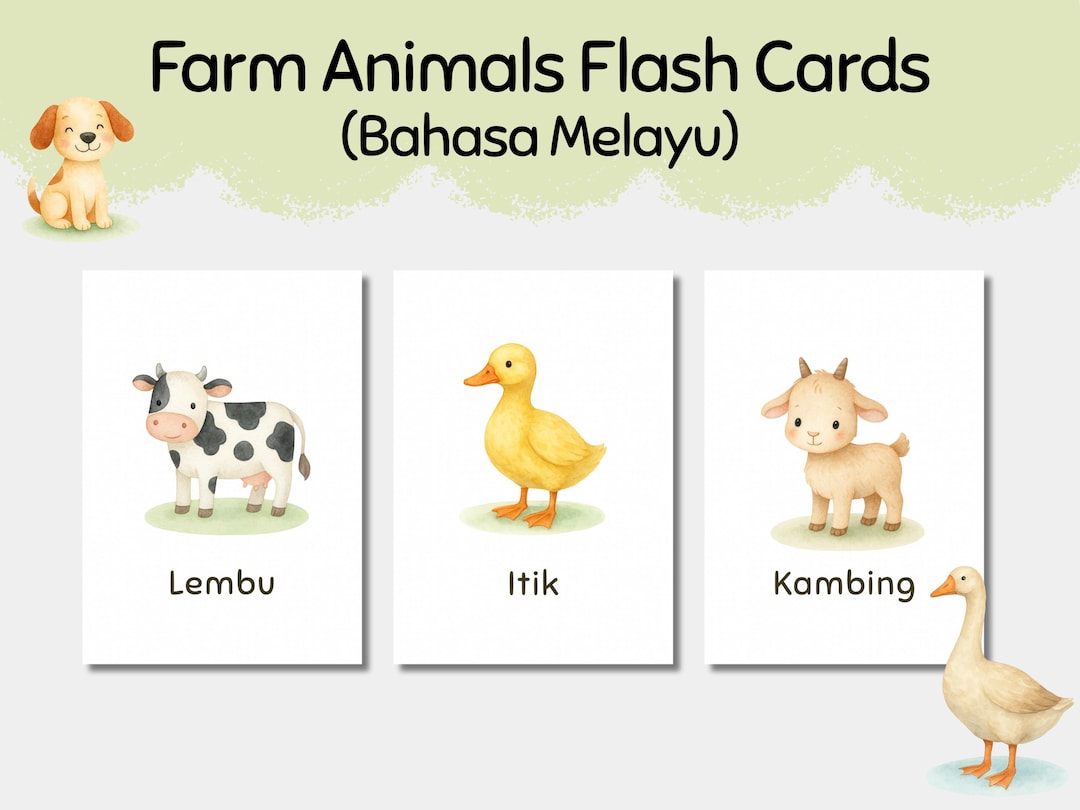 Farm Animal Malay Flashcards for Toddlers, Printable Kids Learning ...