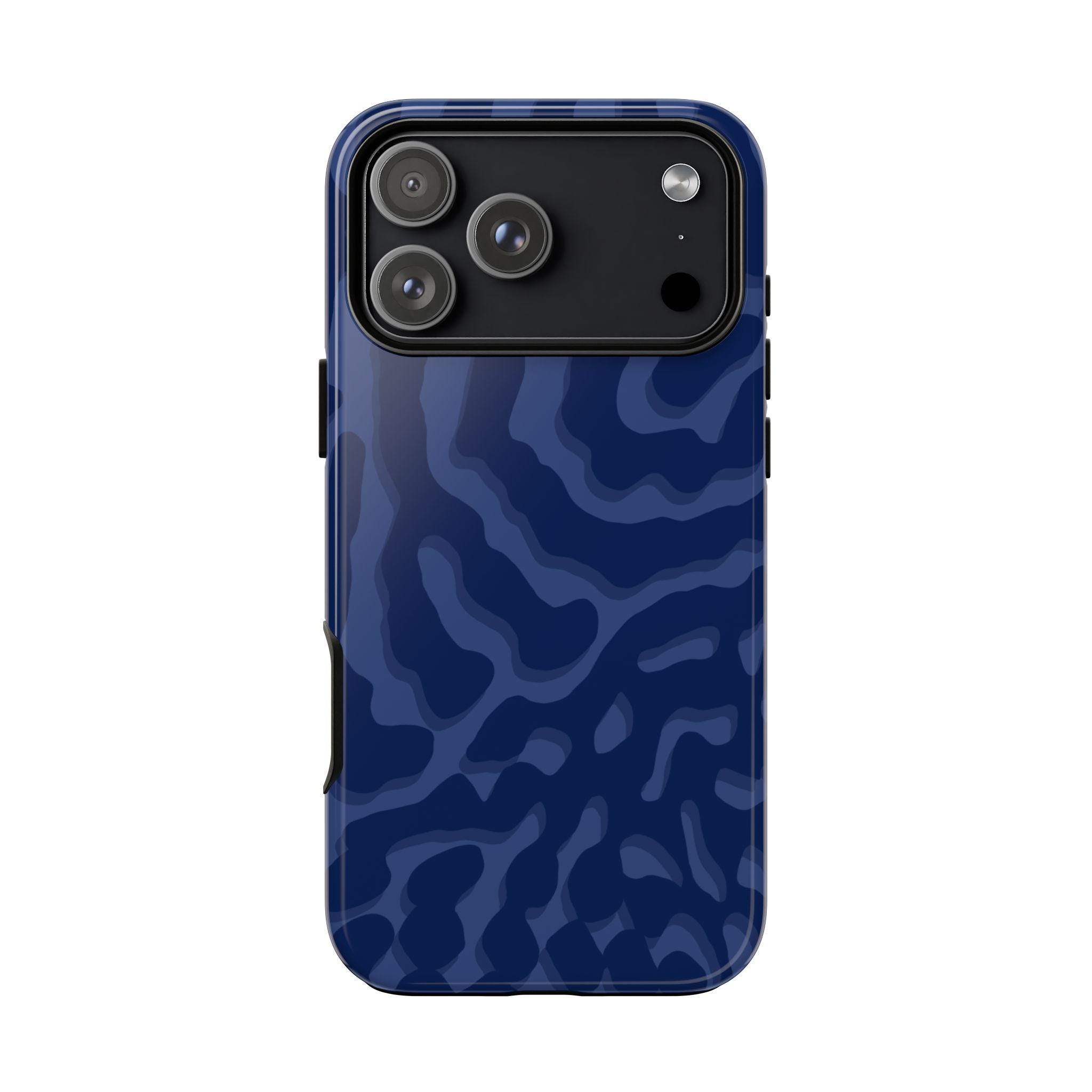 Dark Blue Abstract Phone Case Artsy Swirl iPhone 16 15 14 13 12 Pro ...