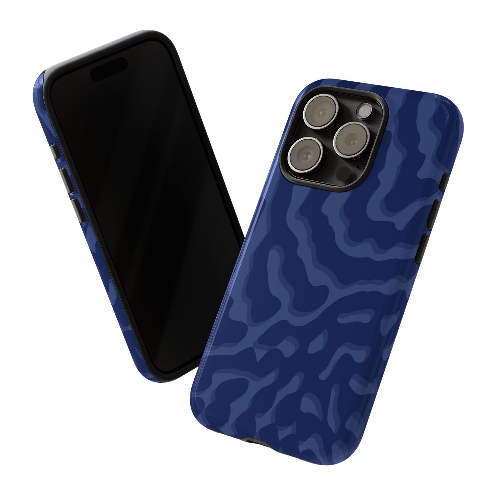 Dark Blue Abstract Phone Case Artsy Swirl iPhone 16 15 14 13 12 Pro ...