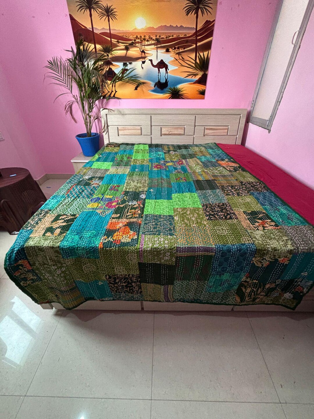Quilt Cotton, Bold Pink Walls, Sunset Desert Artwork, Patchwork Quilt ...