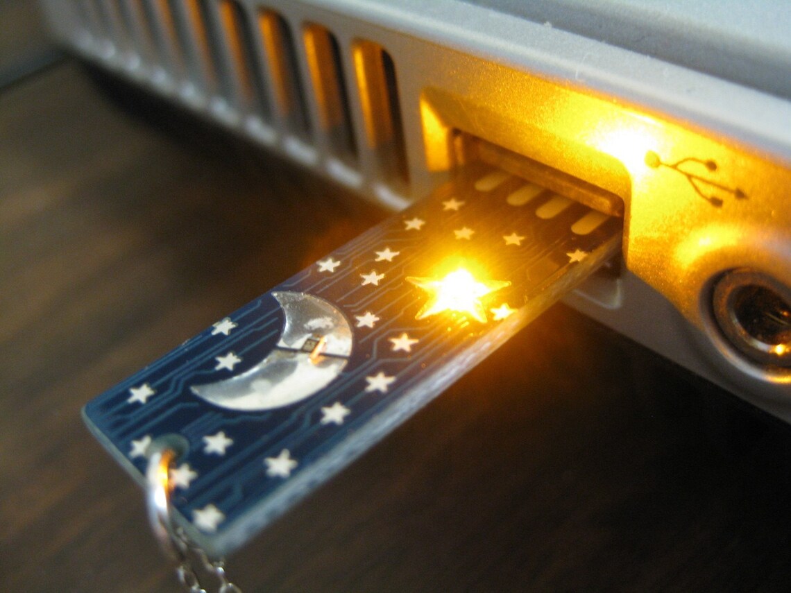 Moon and Stars USB Circuit Board With Silver Necklace blue - Etsy