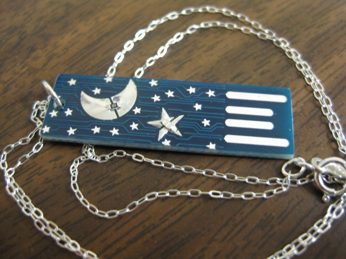 Moon and Stars USB Circuit Board With Silver Necklace blue Lights Up - Etsy
