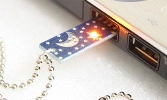 Moon and Stars USB Circuit Board Pendant in Blue (ball Chain) - Lights ...