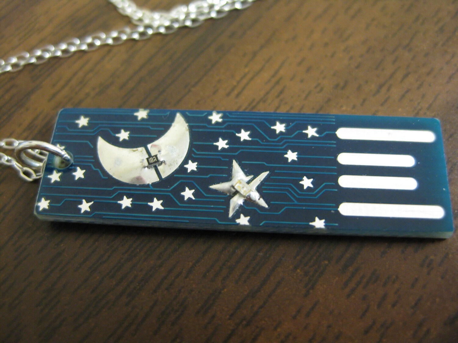 Moon and Stars USB Circuit Board With Silver Necklace blue Lights Up - Etsy